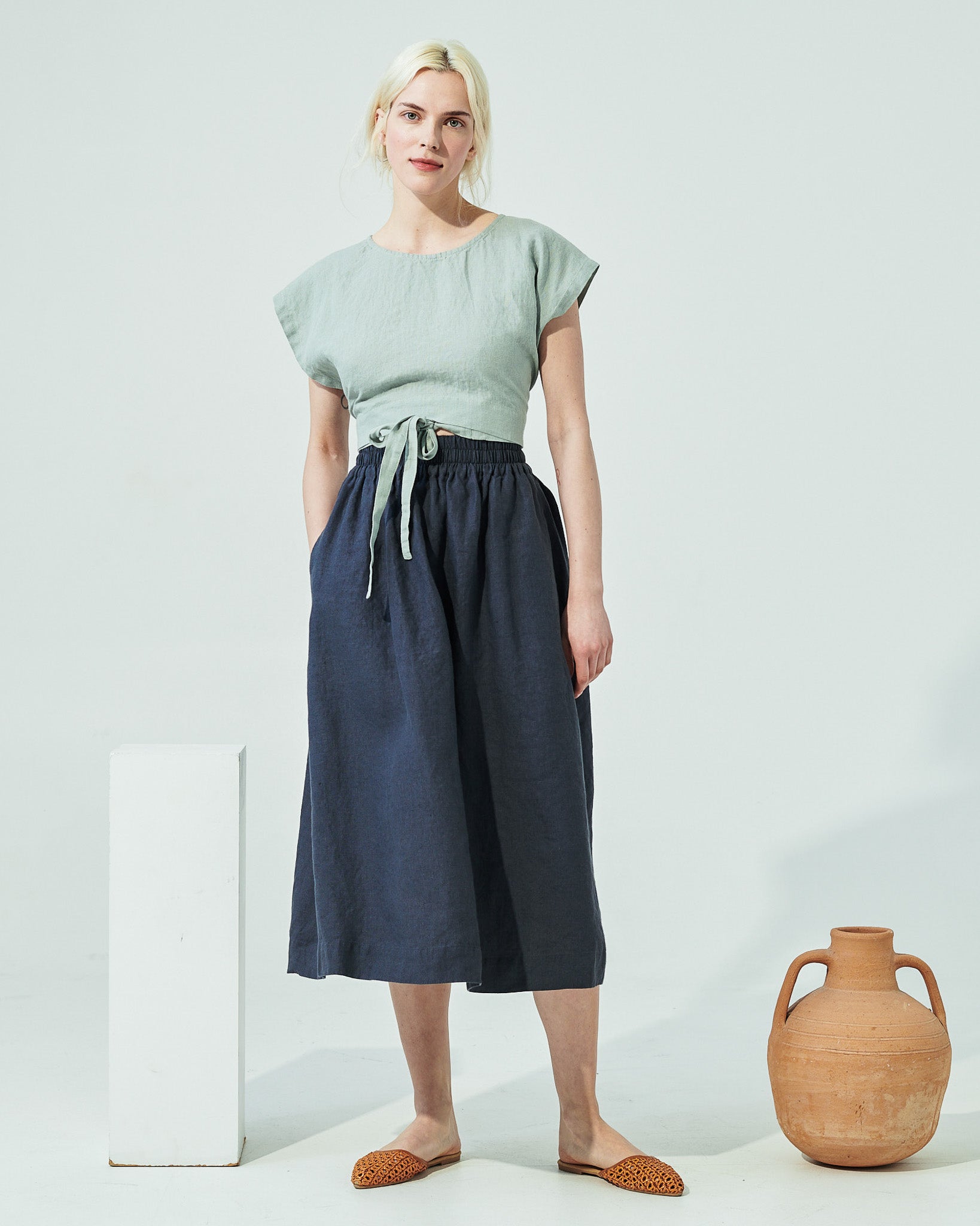 AUGUSTINE cropped linen wrap top (SS24) – notPERFECTLINEN