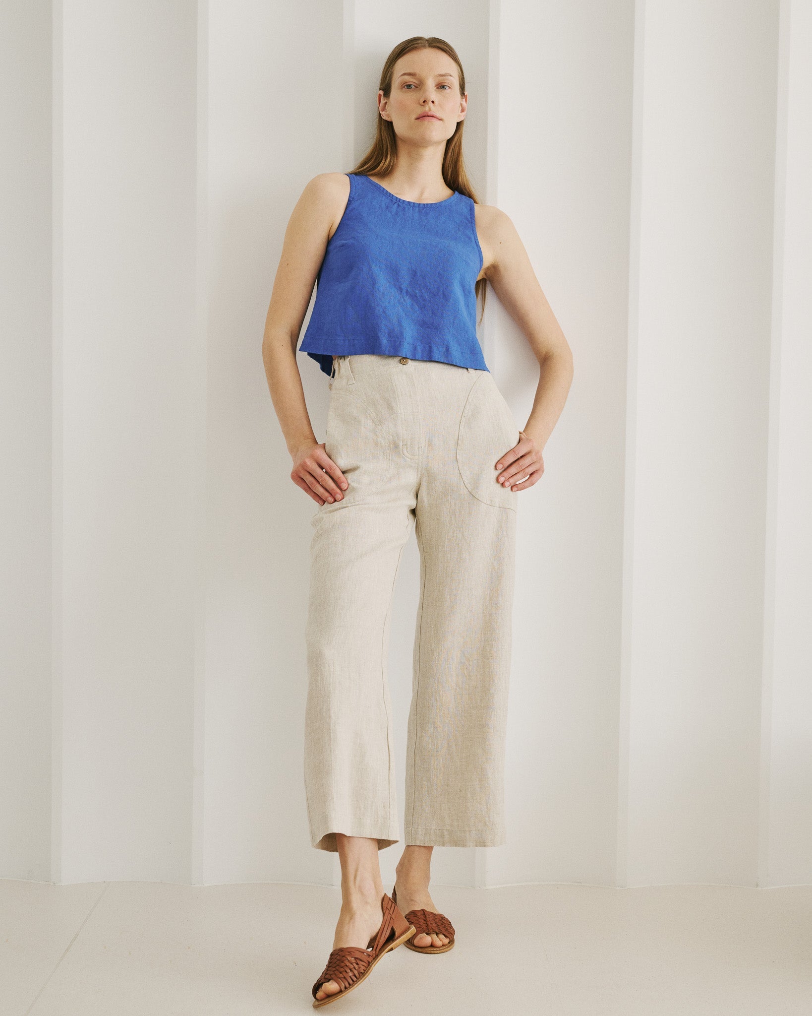 R: SARAH Pants (Size: XS; Color: Natural/White Gingham)