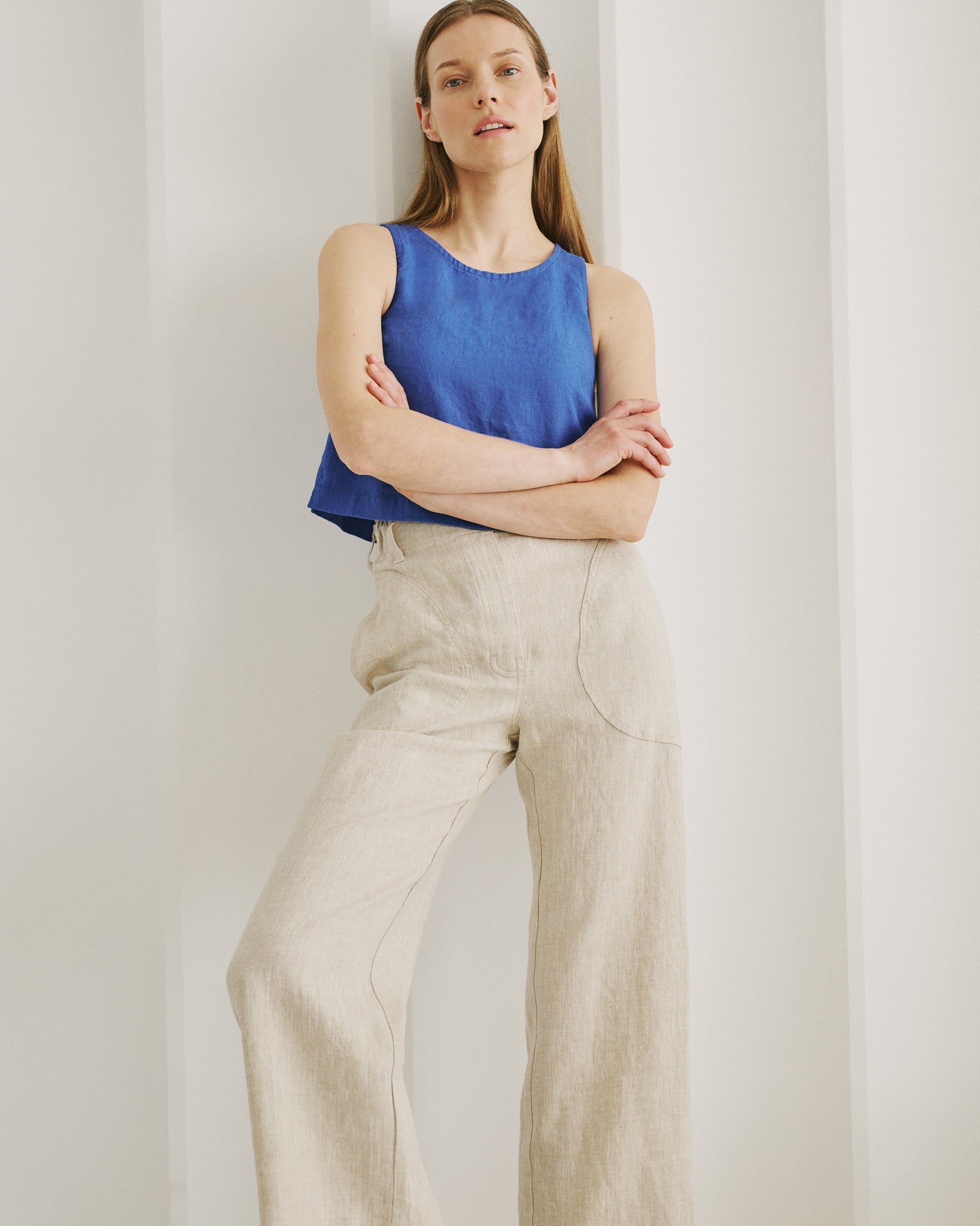 R: SARAH Pants (Size: XS; Color: Natural/White Gingham)